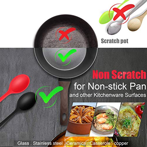 4 Pieces Silicone Cooking Spoons Set Silicone Serving Spoon Silicone Nonstick Mixing Spoons Slotted Spoons Large Nonstick Heat Resistant Spoons for Kitchen Cooking Bake Stir Draining Tool (Black)