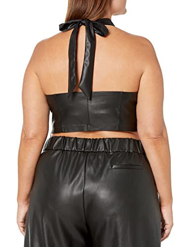 The Drop Women's Gage Vegan Leather Twist Front Halter Top, Black, S