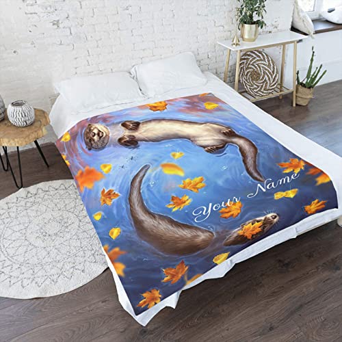 customjoy Cute Otter Personalized Throw Blanket with Name Custom Soft Cozy Throw Fleece Blankets for Couch Bed Traveling Camping Hiking Birthday Gift 50x60 Inch