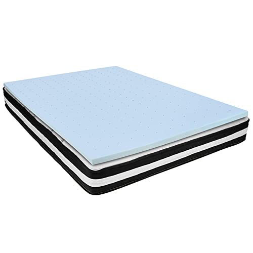 Flash Furniture Capri Comfortable Sleep Queen 10 Inch CertiPUR-US Certified Foam Pocket Spring Mattress & 2 inch Gel Memory Foam Topper Bundle