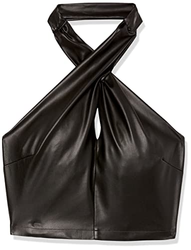 The Drop Women's Gage Vegan Leather Twist Front Halter Top, Black, S