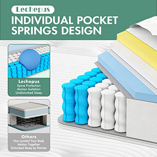 Twin Size Mattress, Lechepus 14 Inch Hybrid Memory Foam Mattresses with Individual Pocket Spring, Plush Breathable Comfortable Mattress for Cool Sleep & Pressure Relief Certified