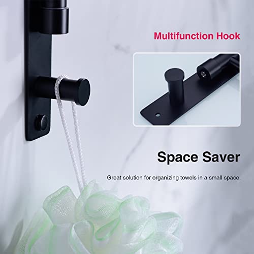 DIKUROOMS Swivel Towel Bars SUS 304 Stainless Steel 4-Arm for Bathroom Wall Mounted Swivel Towel Rack with Hooks Towel Hanger Space Saving Organizer Holder,Matte Black