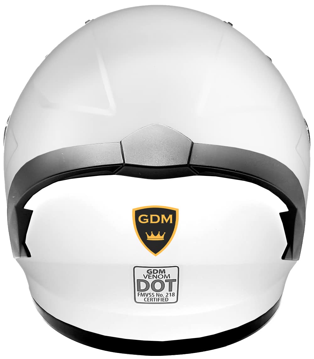 GDM Venom Motorcycle Helmet Full Face (Gloss White - Gold & Clear Shields, Medium)