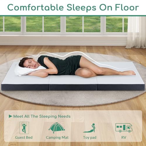 Airdown Tri-Fold Memory Foam Mattress, 5 inch Twin Folding Mattress with Washable Cover, Foldable Mattress Portable for RV Camping, Guest Mat, Easy Storage, 75"×38"×5"