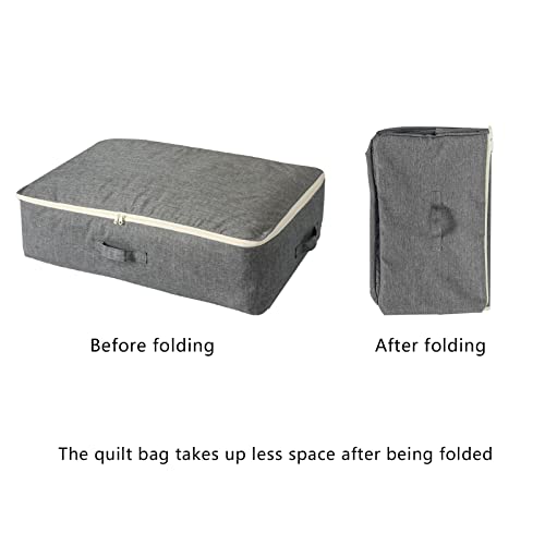 Quilt Storage Bag with 2 Way Zipper Bed Organizer Bag Under Bed Storage Bag Store Quilt Tops Clothes and Protect Fabrics for Closets, Bedrooms Grey