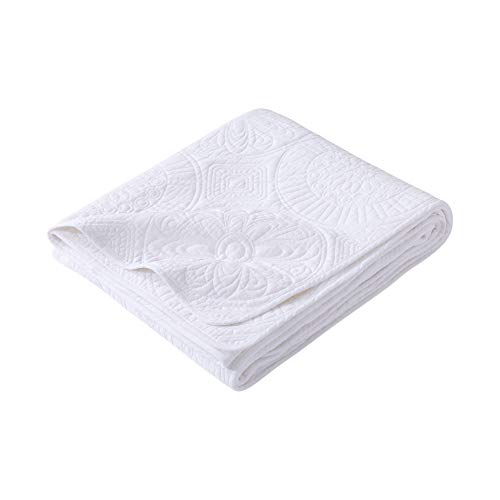Soul & Lane Inner Circle 100% Cotton White Oversized Lap Quilt - 60" x 70" | Solid Modern Throw Blanket