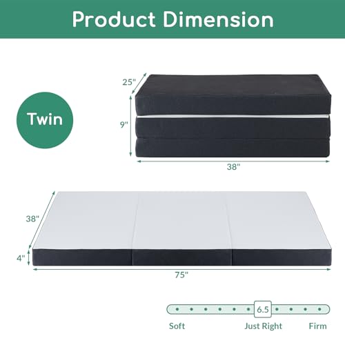 Airdown Tri-Fold Memory Foam Mattress, 5 inch Twin Folding Mattress with Washable Cover, Foldable Mattress Portable for RV Camping, Guest Mat, Easy Storage, 75"×38"×5"