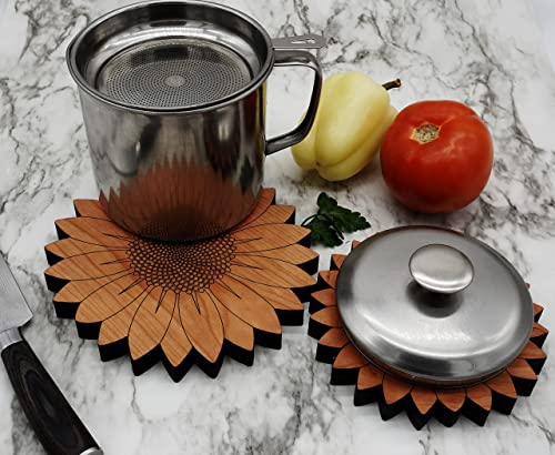 Sunflower Trivet - Hand Crafted in The USA From Solid Cherry Hardwood
