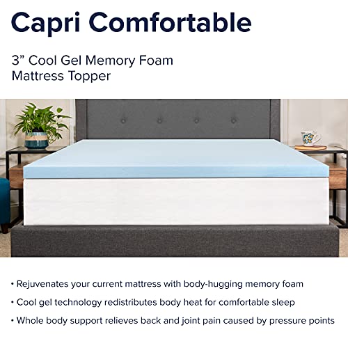Flash Furniture Capri Comfortable Sleep 3 inch Cool Gel Memory Foam Mattress Topper - Queen, Blue