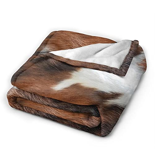 Fleece Blanket Brown and White Cowhide Print Fiber House Flannel Throw Blankets All-Season Throw Warm for Home Lovely 50"x60"