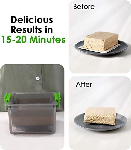 Easy Tofu Press - Remove Water from Tofu in 10-20 Minutes, Vegan-Friendly Food Squeezer, Dishwasher Safe, Improve Tofu Taste, Includes Drip Tray, BPA-Free, with Recipe Book, Mother's Day Gift