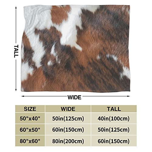 Fleece Blanket Brown and White Cowhide Print Fiber House Flannel Throw Blankets All-Season Throw Warm for Home Lovely 50"x60"