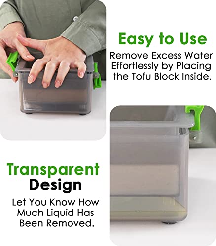 Easy Tofu Press - Remove Water from Tofu in 10-20 Minutes, Vegan-Friendly Food Squeezer, Dishwasher Safe, Improve Tofu Taste, Includes Drip Tray, BPA-Free, with Recipe Book, Mother's Day Gift