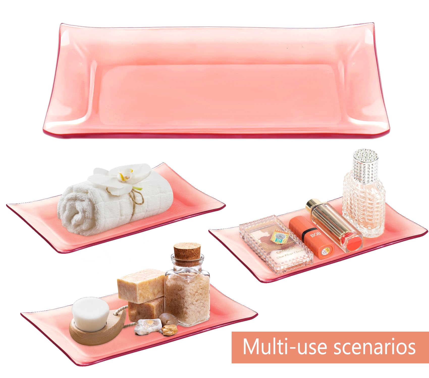Haturi Bathroom Accessories Set, 4 Pcs Pink Glass Bathroom Accessories Sets Complete w/Lotion Soap Dispenser, Toothbrush Holder, Apothecary Jar, Vanity Tray, Bathroom Decor, Gift for Home Apartment