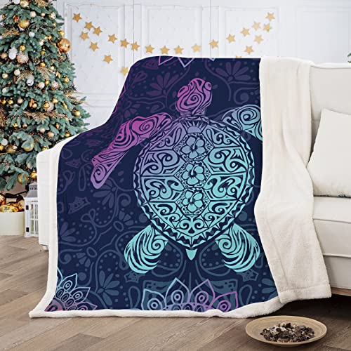 Turtle Blankets and Throws for Kids and Adults Sherpa Blanket Sea Turtle Printed Pruple and Blue Soft Fleece Throw Blanket Fuzzy Gifts for Turtle Lovers