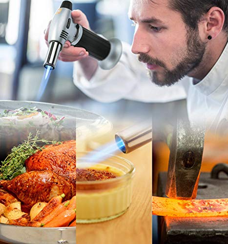 Gibot Butane Torch,Kitchen Torch Cooking Torch Creme Brulee Torch, Refillable Adjustable Flame Lighter with Safety Lock for DIY, Creme, Brulee, BBQ and Baking(Butane Gas Not Included)…