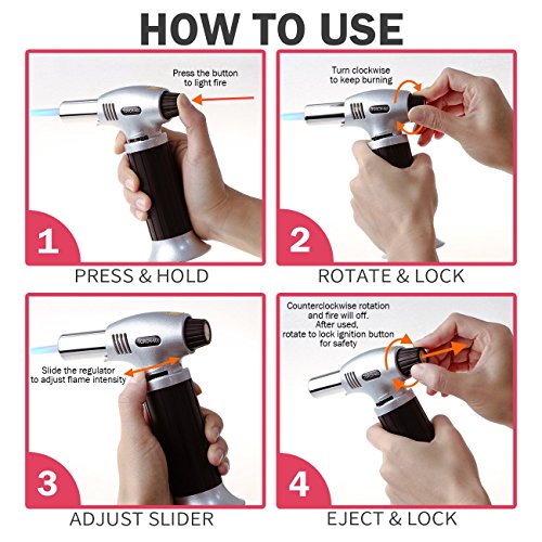 Gibot Butane Torch,Kitchen Torch Cooking Torch Creme Brulee Torch, Refillable Adjustable Flame Lighter with Safety Lock for DIY, Creme, Brulee, BBQ and Baking(Butane Gas Not Included)…