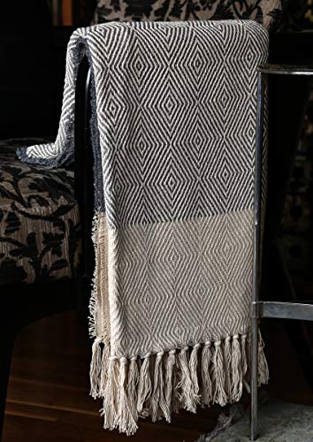 Farmhouse Throw Blanket with Long Tassels - 50x60 Inch Soft Vintage Decorative Grey Throws for Sofa Chairs Couch and Home Decor