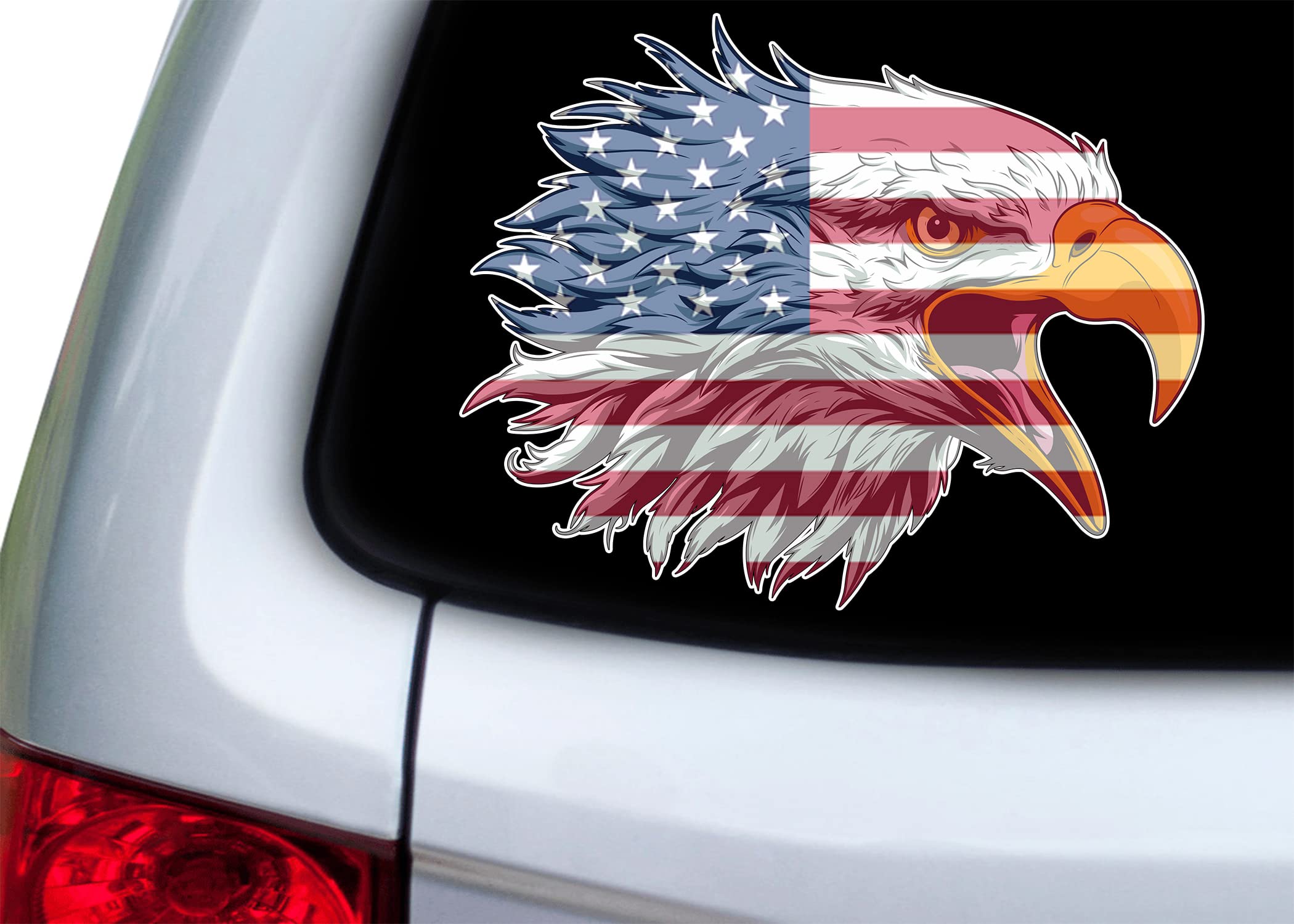 Rogue River Tactical Large 10"x6" American Eagle USA Flag Car Decal Window Die Cut Patriotic Auto Bumper Sticker Vinyl Decal for Car Truck RV SUV Boat Support US Military