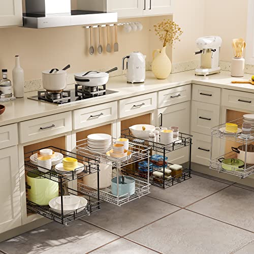 ROOMTEC Pull Out Cabinet Organizer 17" W x 18" D, Kitchen Cabinet Organizer and Storage 2-Tier Cabinet Pull Out Shelves Under Cabinet Storage for Kitchen Black