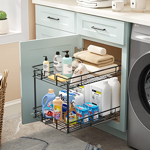ROOMTEC Pull Out Cabinet Organizer 17" W x 18" D, Kitchen Cabinet Organizer and Storage 2-Tier Cabinet Pull Out Shelves Under Cabinet Storage for Kitchen Black