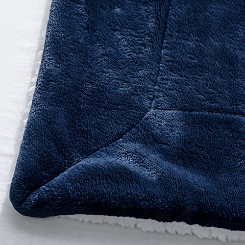 BEDELITE Sherpa Fleece Blanket Navy Blue Throw Blanket for Couch & Bed- 480GSM Thick Warm Winter Blankets, Super Soft & Cozy Fuzzy Blanket (50" X 60")