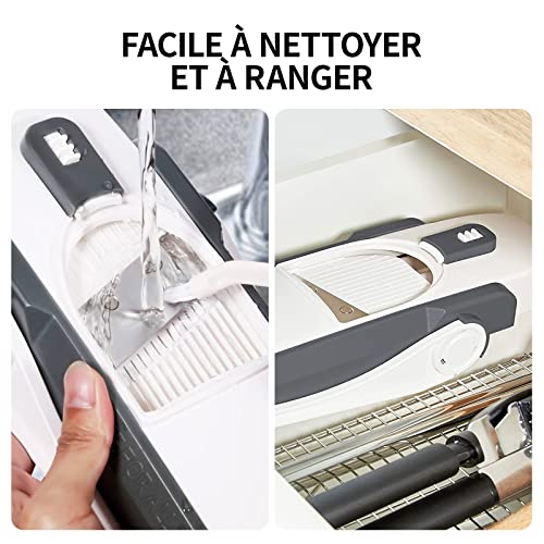 Safe Mandoline Slicer for Kitchen, 5 In-1 Vegetable Chopper, Easy Potato Slicer French Fry Cutter, Julienne + Dicer, Veggie Food Chopper, Kitchen Chopping Artifact (Gray)