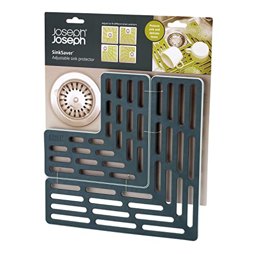 Joseph Joseph SinkSaver Adjustable Sink Protector Mat Two Grid Sections Fits Different Drain Positions Non-Slip, Gray