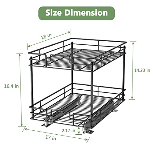 ROOMTEC Pull Out Cabinet Organizer 17" W x 18" D, Kitchen Cabinet Organizer and Storage 2-Tier Cabinet Pull Out Shelves Under Cabinet Storage for Kitchen Black