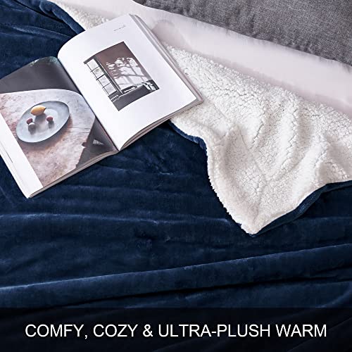 BEDELITE Sherpa Fleece Blanket Navy Blue Throw Blanket for Couch & Bed- 480GSM Thick Warm Winter Blankets, Super Soft & Cozy Fuzzy Blanket (50" X 60")