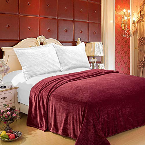 Home Must Haves Ultra Soft Plush Warm Cozy Lightweight Fleece Microfiber Full Size Bed Throw Blanket, Burgundy, (Flannel)