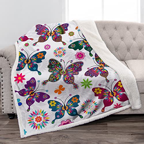 Jekeno Butterfly Gifts Blanket for Women - Super Soft Warm Cozy Fuzzy Plush Colorful Butterflies Pattern Sherpa Throw Blankets for Christmas Teens Kids Girls Adults Men Best Friend Birthday 50"x60"