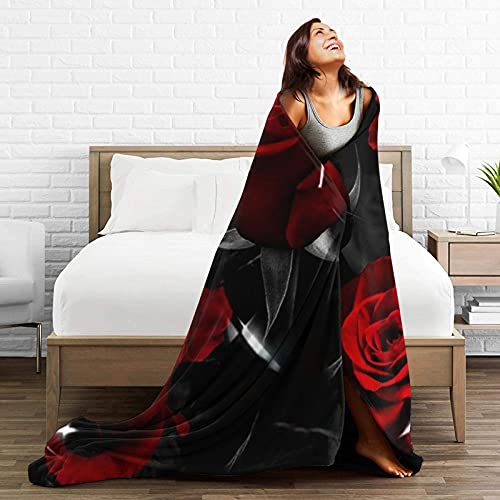 HBNWQUA Red Rose Blanket Throw Super Soft Lightweight Flannel Blanket for Living Room Bedroom Bed Sofa 50 inches X40 inches , Black