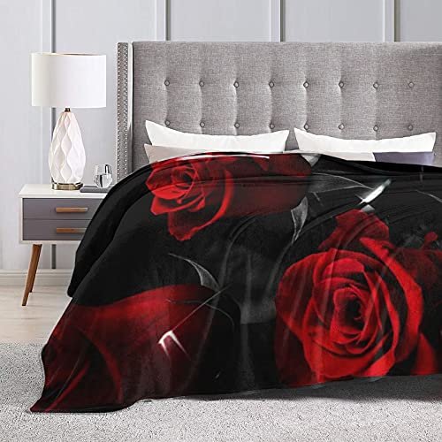 HBNWQUA Red Rose Blanket Throw Super Soft Lightweight Flannel Blanket for Living Room Bedroom Bed Sofa 50 inches X40 inches , Black
