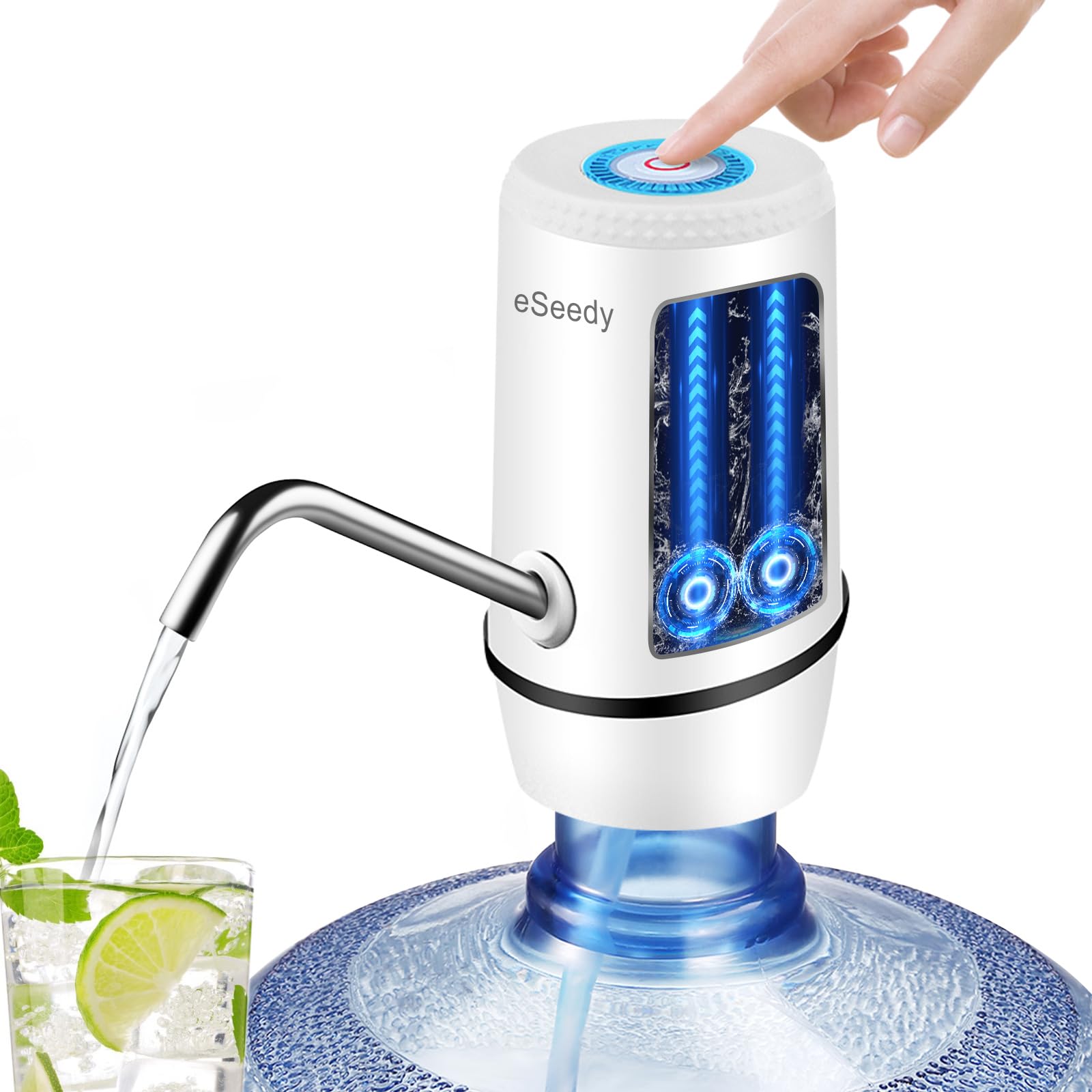 Water Pump for 5 Gallon Bottle, USB Charging Automatic Water Dispenser with Rechargeable Battery, Portable Electric Drinking Water Jug Pump for Home, Kitchen, Living Room, Office, Camping - White