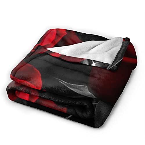 HBNWQUA Red Rose Blanket Throw Super Soft Lightweight Flannel Blanket for Living Room Bedroom Bed Sofa 50 inches X40 inches , Black