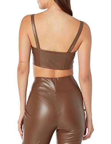 The Drop Women's Lewis Vegan Leather Bralette, Coffee Bean, S