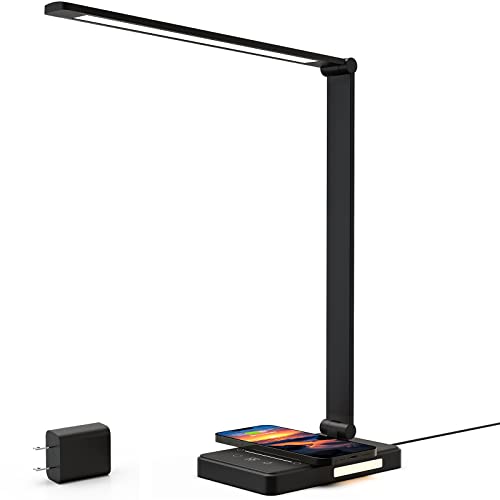 LED Desk Lamp with 10W Fast Wireless Charger, Dimmable Eye Caring Reading Desk Lamps for Office Home, Desk Light with 5 Lighting & 10 Brightness, Touch Control Table Lamp Dorm for Study Gifts BEYONDOP