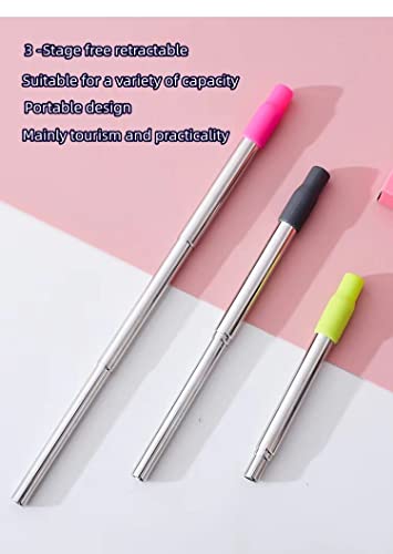 Metal Reusable Straws, 3 Pack Collapsible Portable Stainless Steel Straws, with Plastic Housing Silicone Tips and Cleaning Brush, Retractable Portable Pocket Drinking Straws