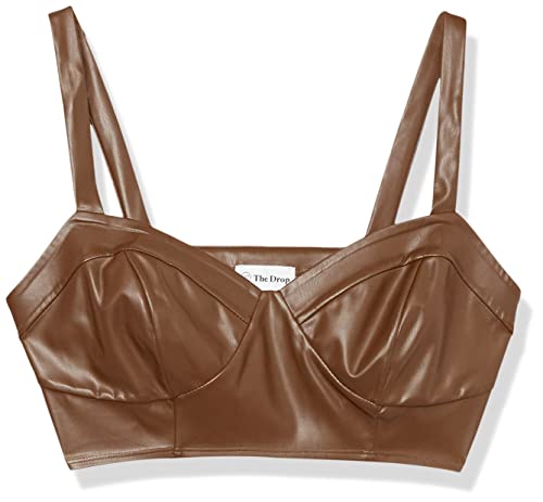 The Drop Women's Lewis Vegan Leather Bralette, Coffee Bean, S