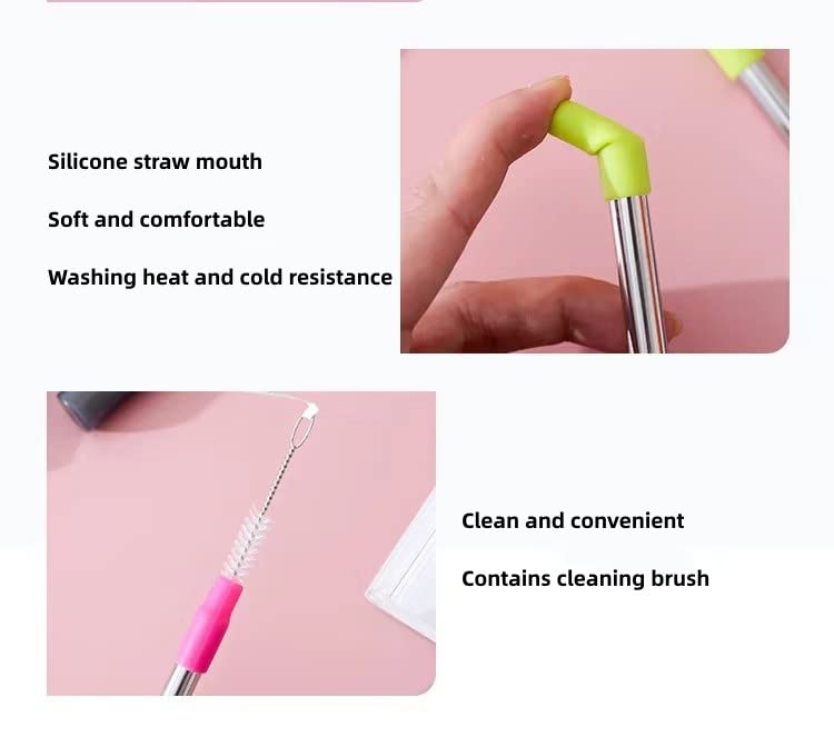 Metal Reusable Straws, 3 Pack Collapsible Portable Stainless Steel Straws, with Plastic Housing Silicone Tips and Cleaning Brush, Retractable Portable Pocket Drinking Straws