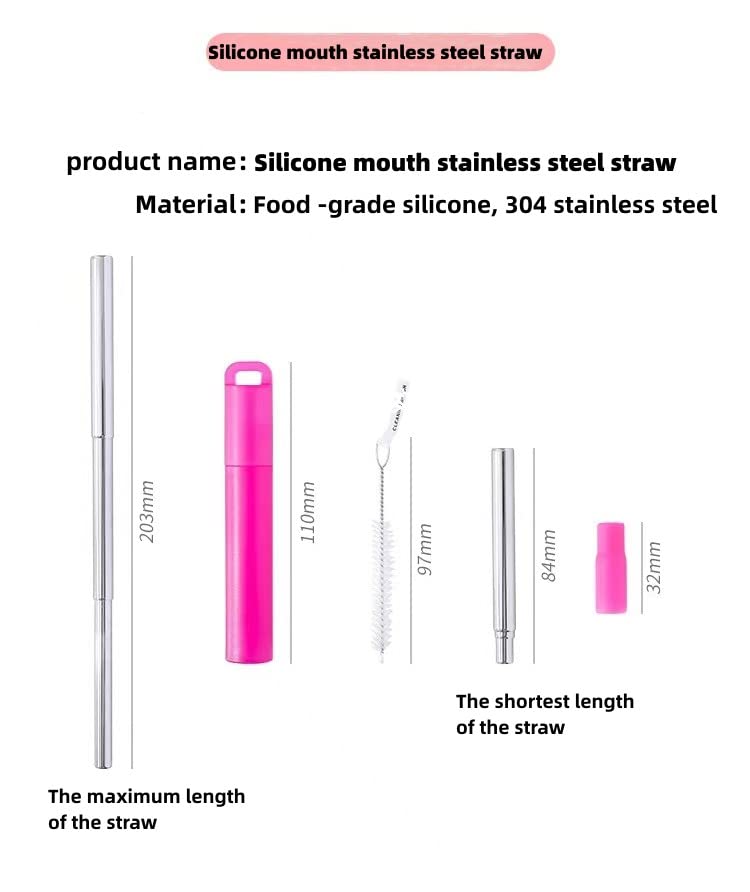 Metal Reusable Straws, 3 Pack Collapsible Portable Stainless Steel Straws, with Plastic Housing Silicone Tips and Cleaning Brush, Retractable Portable Pocket Drinking Straws