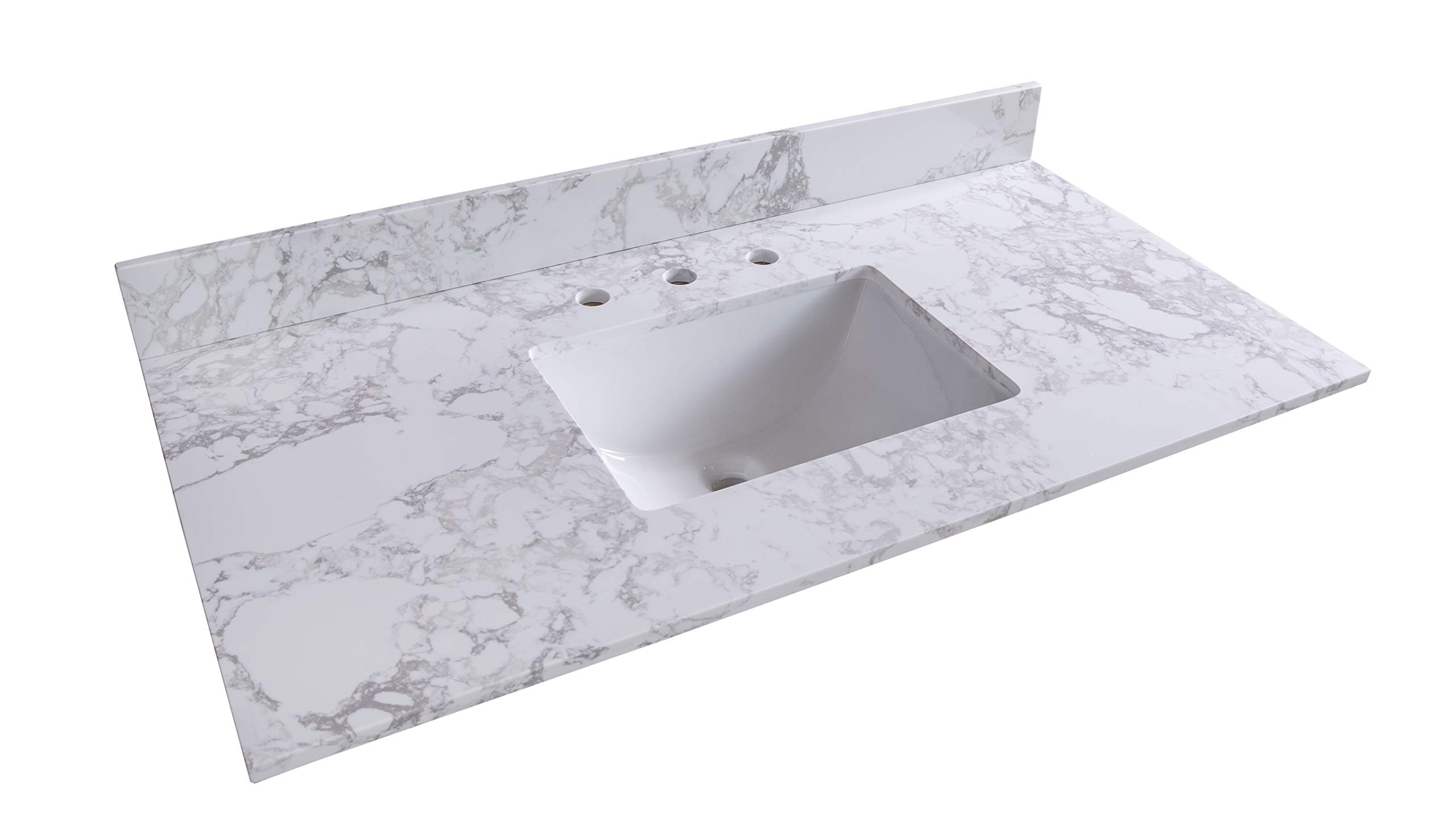 DNYN 43''x22''Inch Bathroom Stone Vanity Top Engineered Marble Color with Rectangle Undermount Ceramic Sink and 3 Faucet Hole with Backsplash(Not Included Cabinet, White