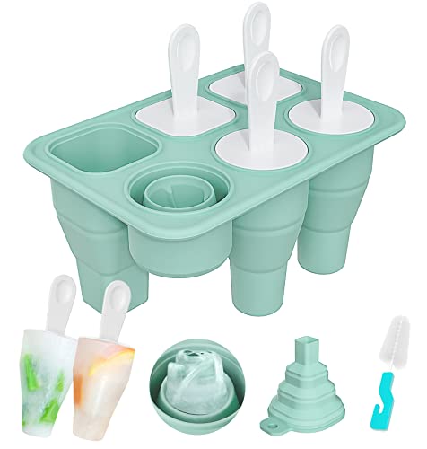 Korlon Popsicles Molds, Collapsible Silicone Baby Popsicle Molds Maker for Kids & Adults, Easy Release Ice Pop Molds with Stick, Funnel & Brush for Making Homemade Popsicles and Ice Cubes
