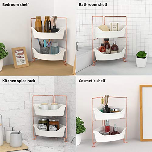 kaileyouxiangongsi 2-Tier Cosmetic Storage Shelf, Bathroom Countertop Organizer, Vanity Tray Cosmetic & Makeup Storage, Corner Storage Shelf,Spice Rack(Rose Gold)