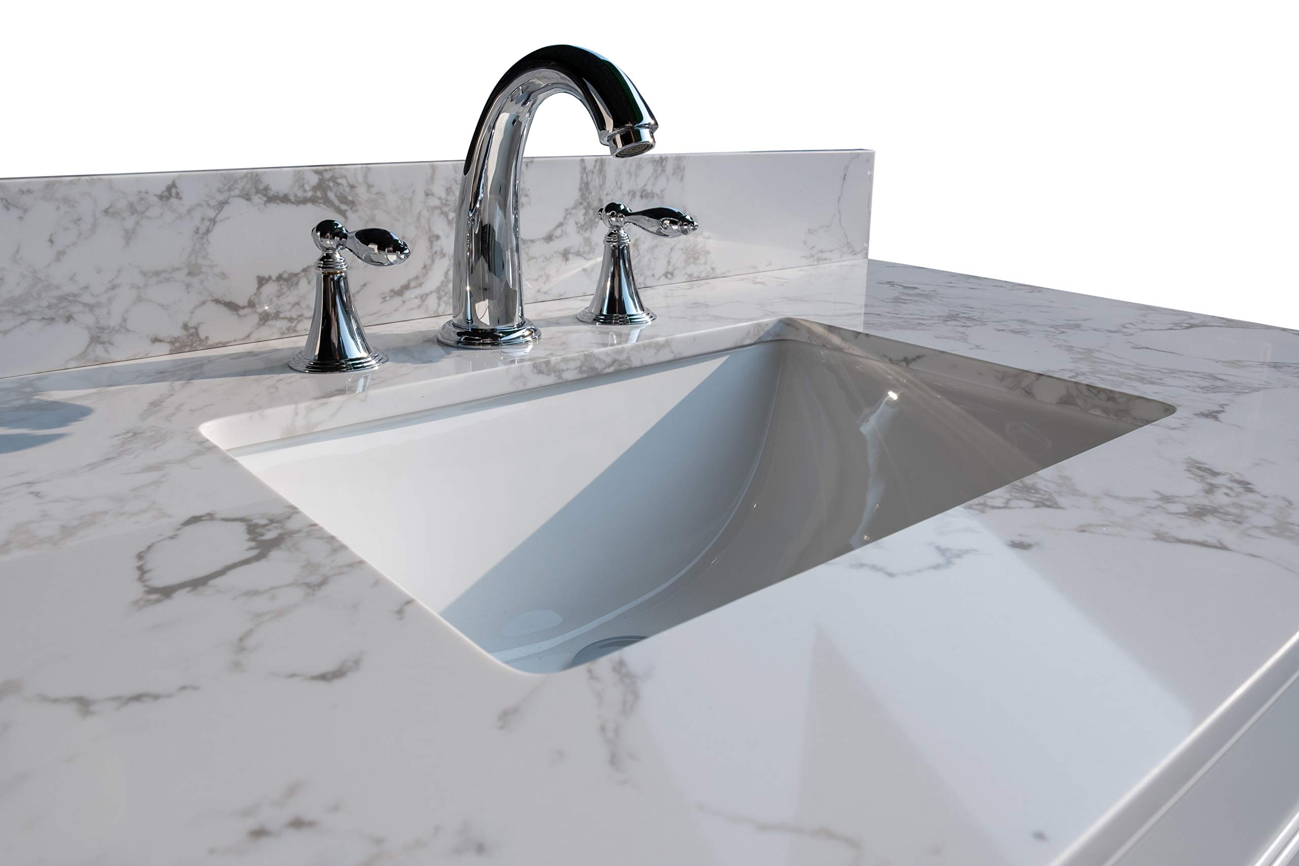 DNYN 43''x22''Inch Bathroom Stone Vanity Top Engineered Marble Color with Rectangle Undermount Ceramic Sink and 3 Faucet Hole with Backsplash(Not Included Cabinet, White