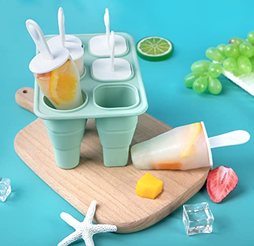 Korlon Popsicles Molds, Collapsible Silicone Baby Popsicle Molds Maker for Kids & Adults, Easy Release Ice Pop Molds with Stick, Funnel & Brush for Making Homemade Popsicles and Ice Cubes