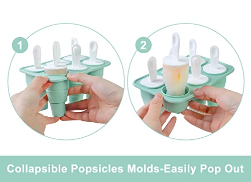Korlon Popsicles Molds, Collapsible Silicone Baby Popsicle Molds Maker for Kids & Adults, Easy Release Ice Pop Molds with Stick, Funnel & Brush for Making Homemade Popsicles and Ice Cubes