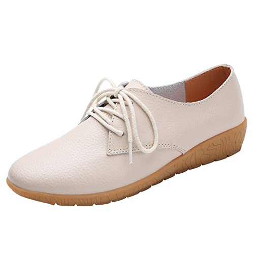 Women Shoes Small White Shoes with Flat Soles Women Students Leather Shoes Women Large Casual Shoes Women Beach Flip Flops Women (Beige, 7.5)